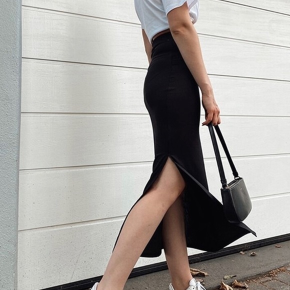 SHEIN | Skirts | Womens Black High Waisted Split Thigh Maxi Skirt ...